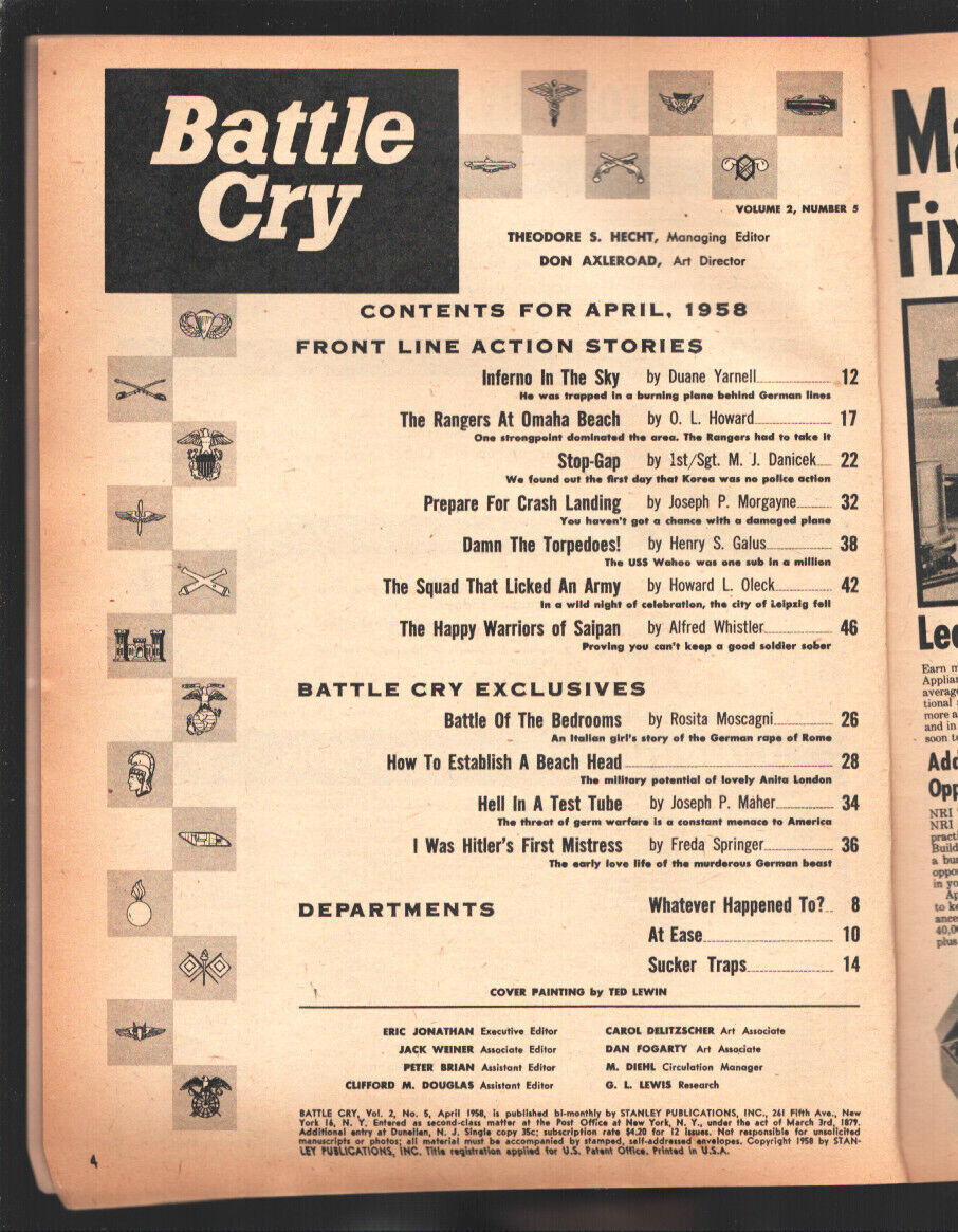 Battle Cry 4/1958-War cover art by Ted Levin-Rangers at Omaha Beach ...