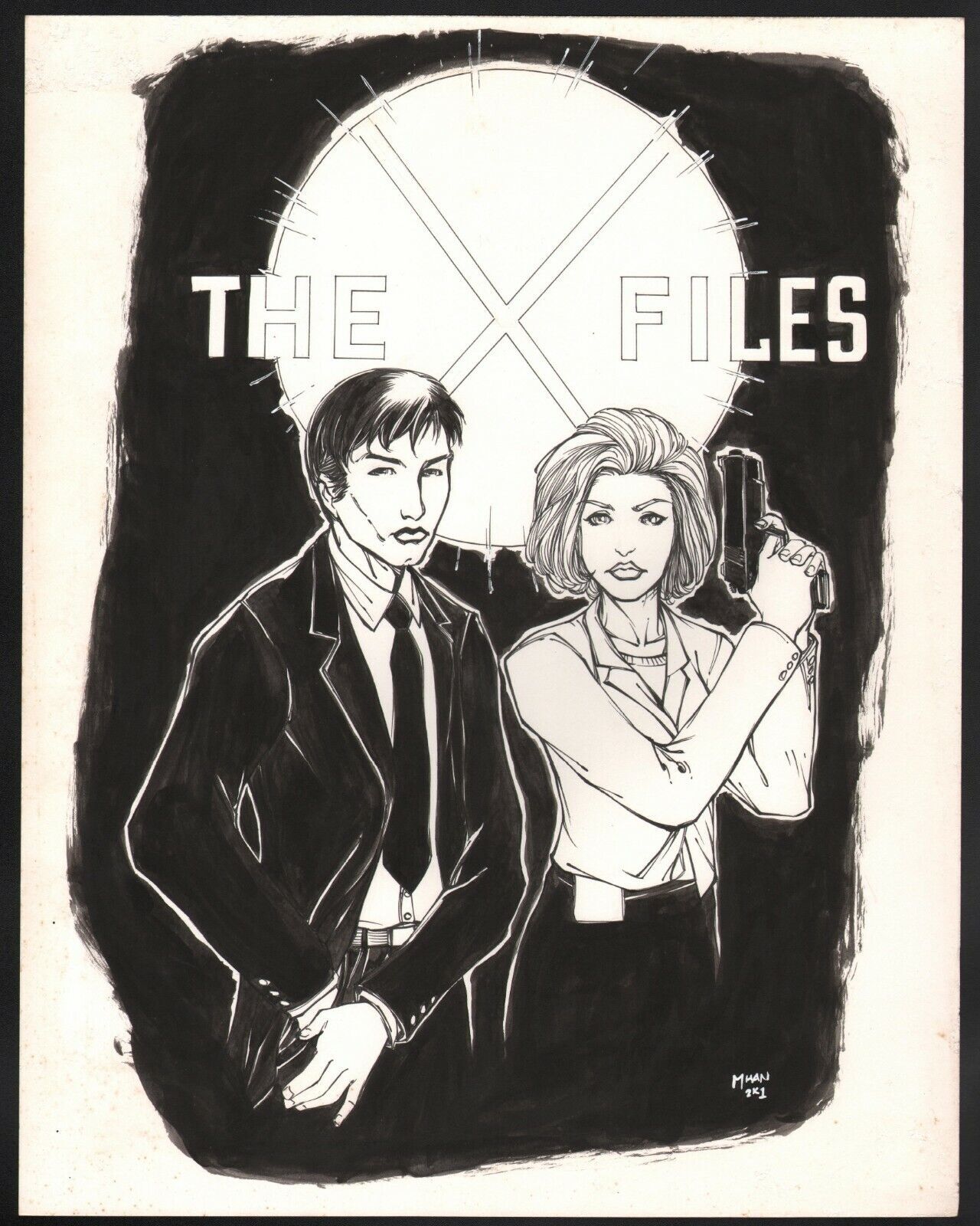 Pop Mhan SIGNED Original Comic Art Sketch The X-Files Scully & Mulder ...