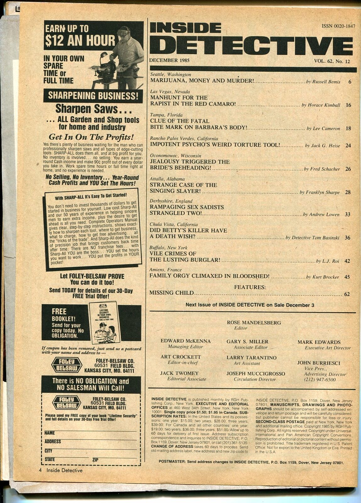 Inside Detective 12/1985-spicy gun moll-violent pulp crime thrills-G ...