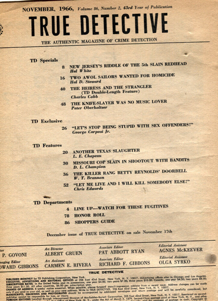 True Detective Magazine November 1966- Knife Slayer- Texas Slaughter ...