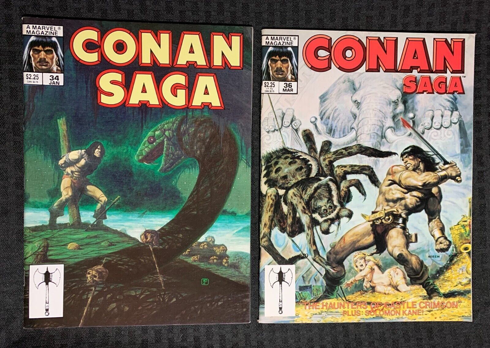 1990 CONAN SAGA Magazine #34 FVF #36 FN+ LOT of 2 Earl Norem / Jim ...