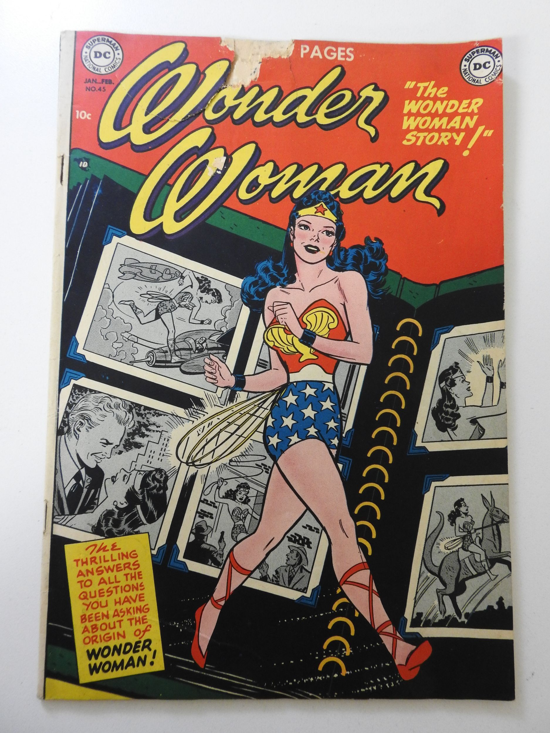 Wonder Woman #45 (1951) GD 2 in tear fc, piece missing cover and 1st 8 ...