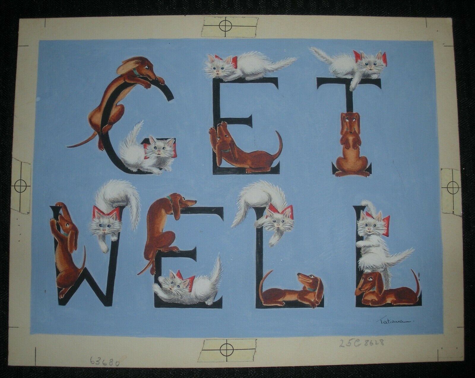 GET WELL SOON Cute Cats & Wiener Dogs 10.75x8.5" Greeting Card Art ...