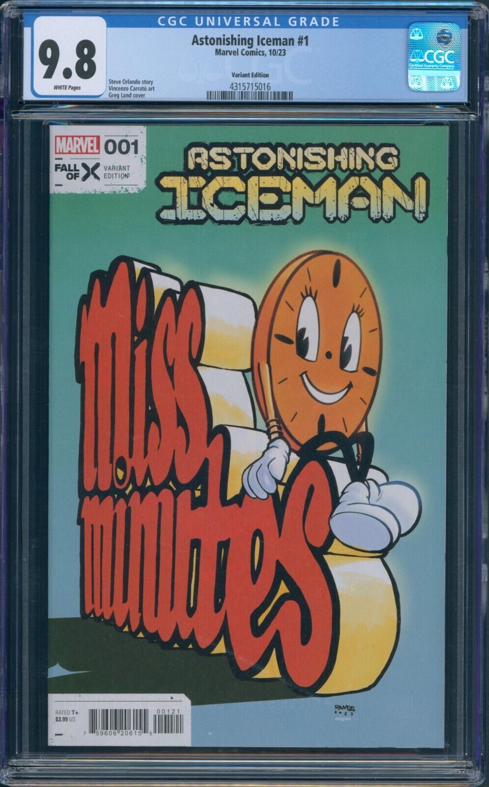 Astonishing Iceman #1 CGC 9.8 Greg Land Miss Minutes Variant Marvel ...