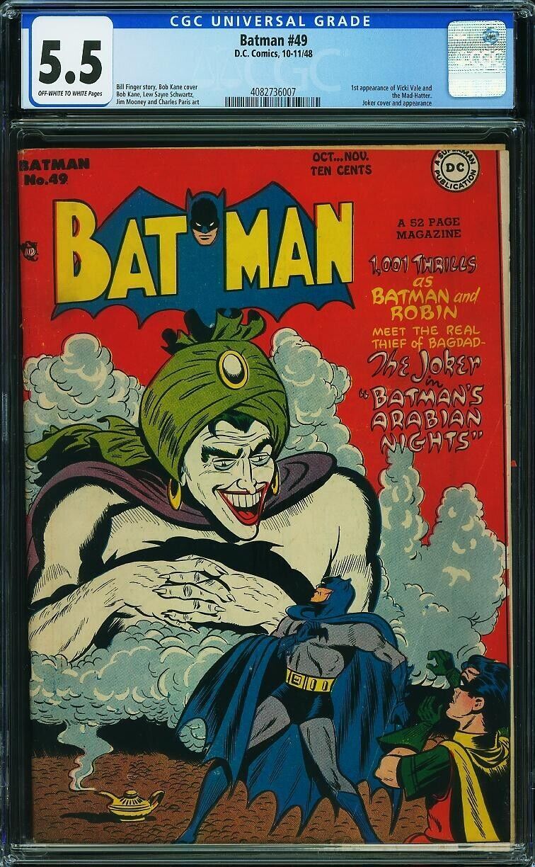 BATMAN #49 CGC 5.5 Classic Joker cover. 1st Mad Hatter Vicki Vale ...