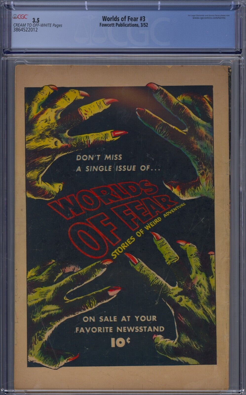 Worlds of Fear #3 CGC 3.5 Hanging Panel Sheldon Moldoff Pre-Code Horror ...