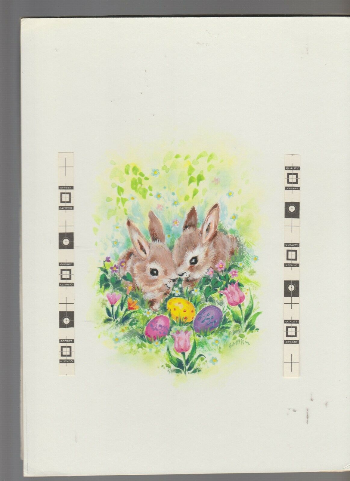 MOM & DAD Two Cute Rabbits Cuddling with Eggs 8x11" Greeting Card Art # ...