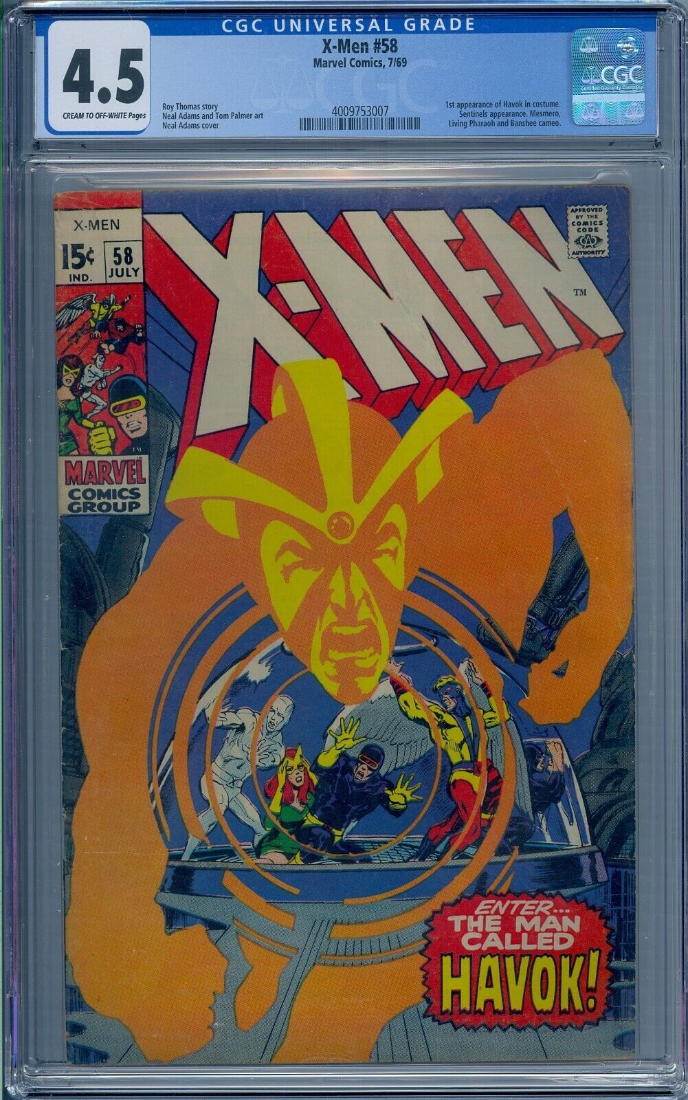 X-Men #58 CGC 4.5 1st Havok in Costume Sentinels Mesmero Neal Adams ...