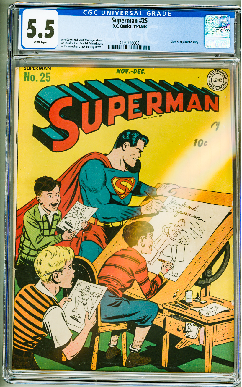 Superman #25 (1943) CGC 5.5! White Pages! bottom of slab not sealed ...
