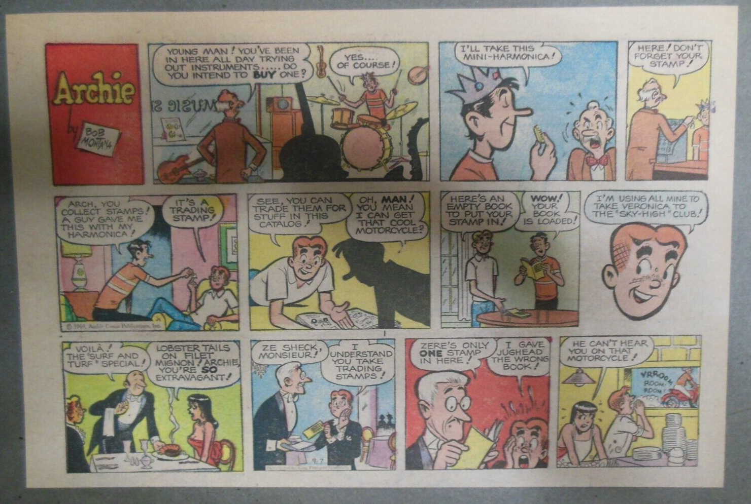 (27) Archie Sunday Pages by Bob Montana from 1969 Half Tabloid Size 7.5 ...