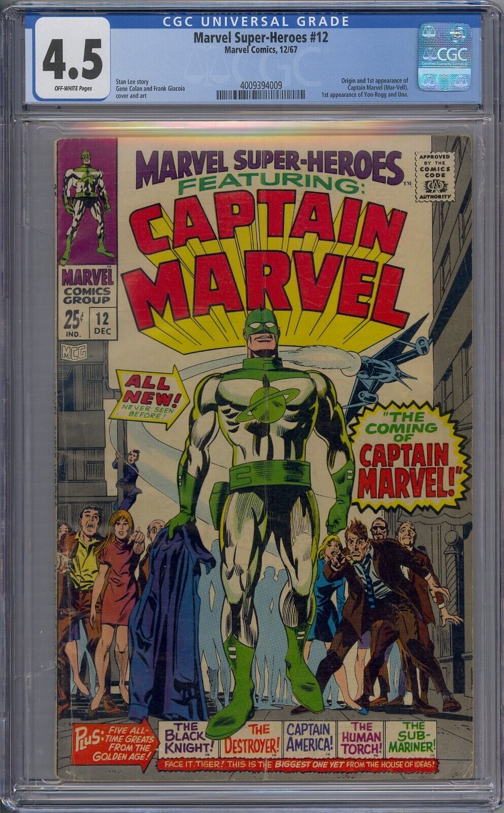 Marvel Super-Heroes #12 CGC 4.5 Origin 1st Captain Marvel Yon-Rogg UNA ...