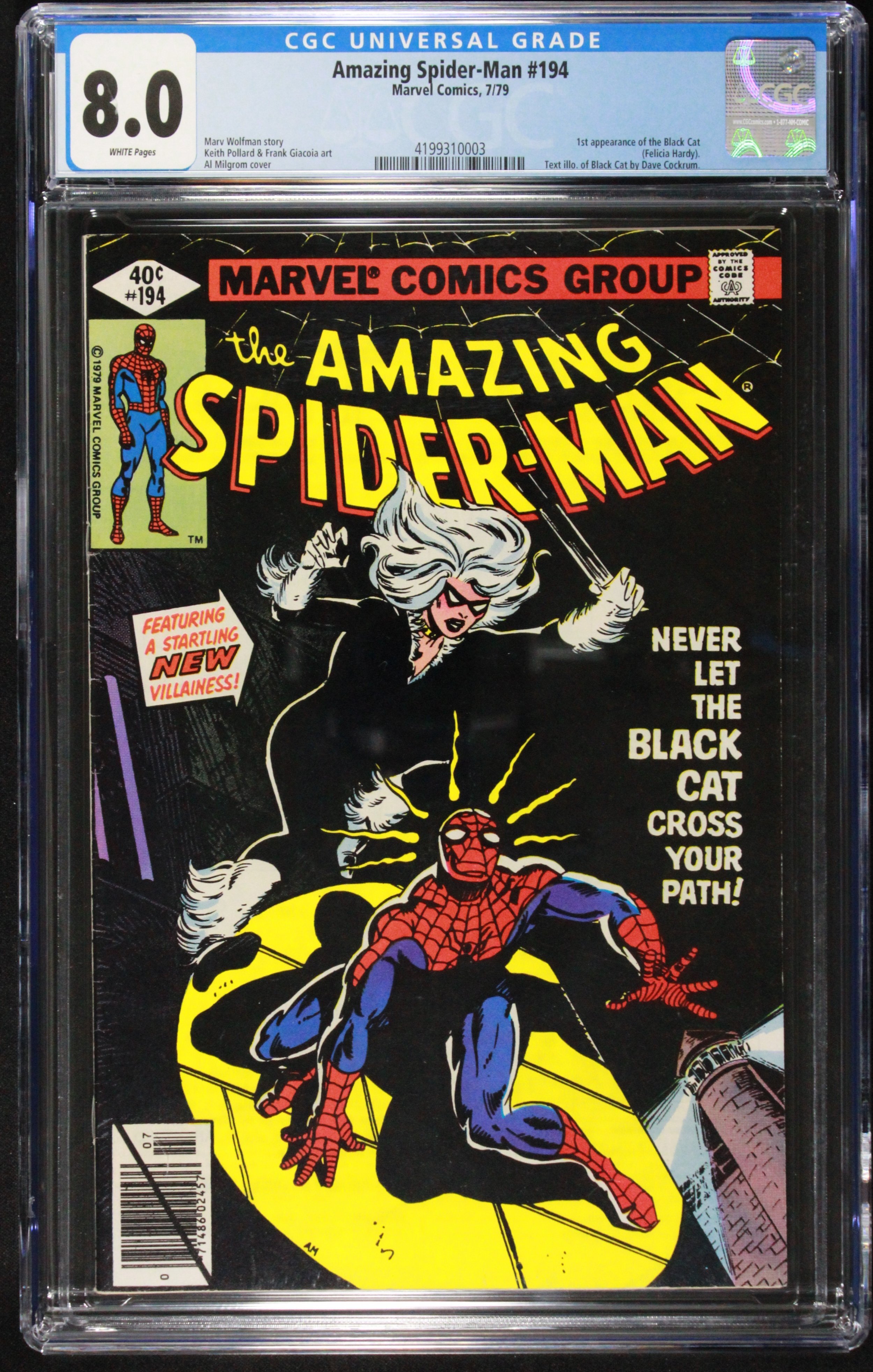 Amazing Spider-Man 194 CGC 8.0 1st appearance of the Black Cat (Felicia ...