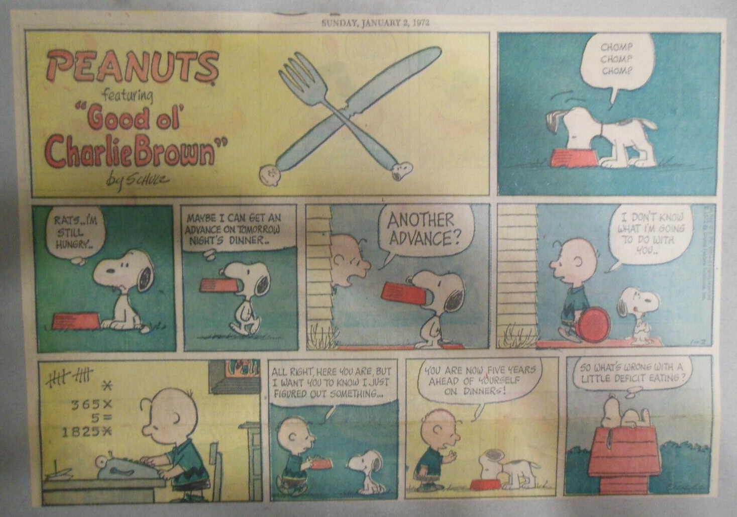 Peanuts Sunday Page by Charles Schulz from 1/2/1972 Size: ~11 x 15 ...