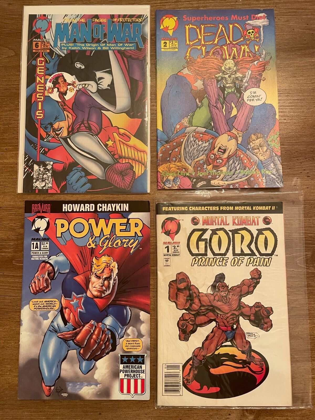 4 Malibu Comics Goro # 1 + Power Glory #1 + Dead Clown # 2 + Man Of War ...