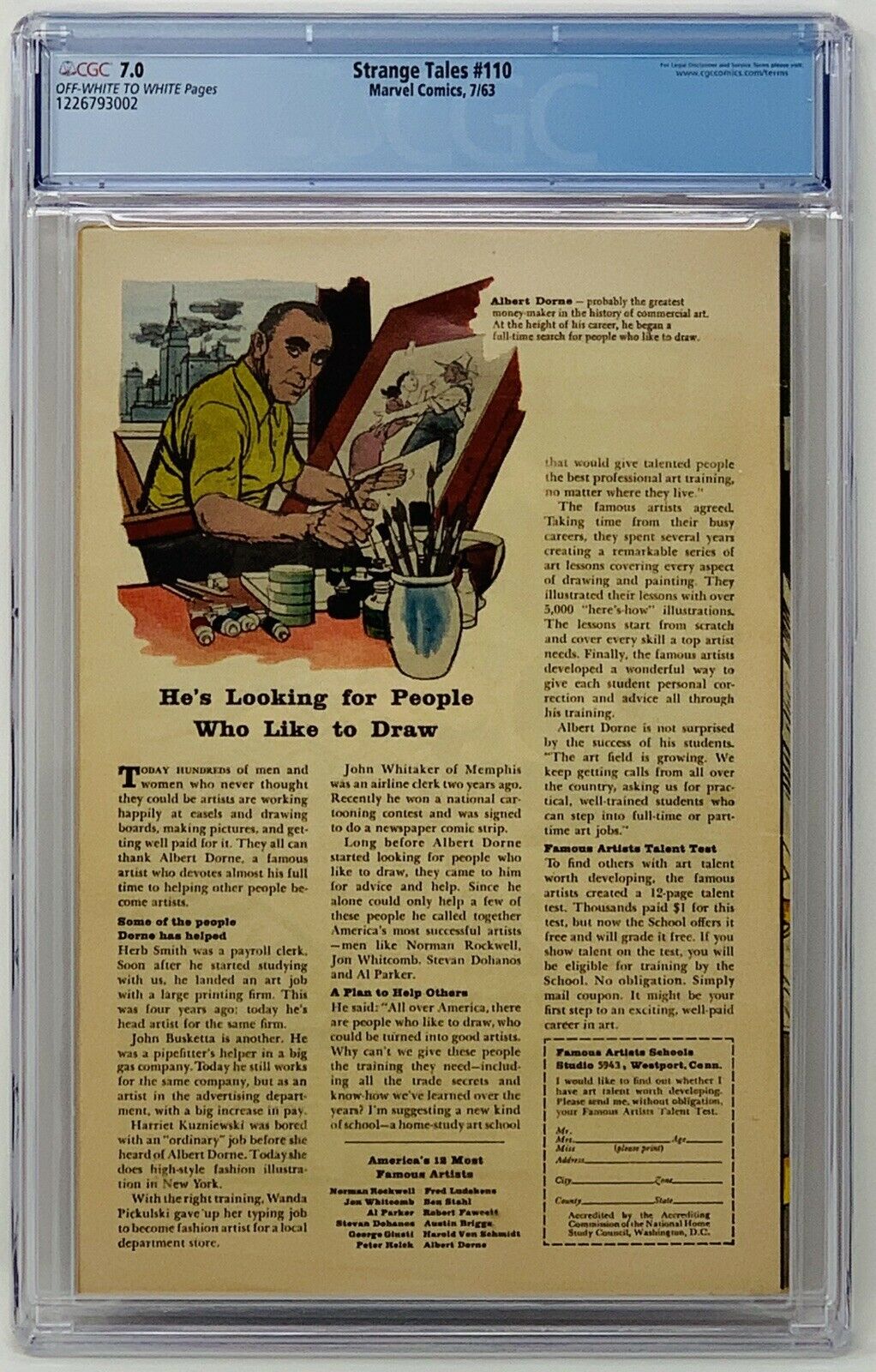 Strange Tales #110 CGC 7.0 Marvel Comics 1963. First Appearance of Dr ...
