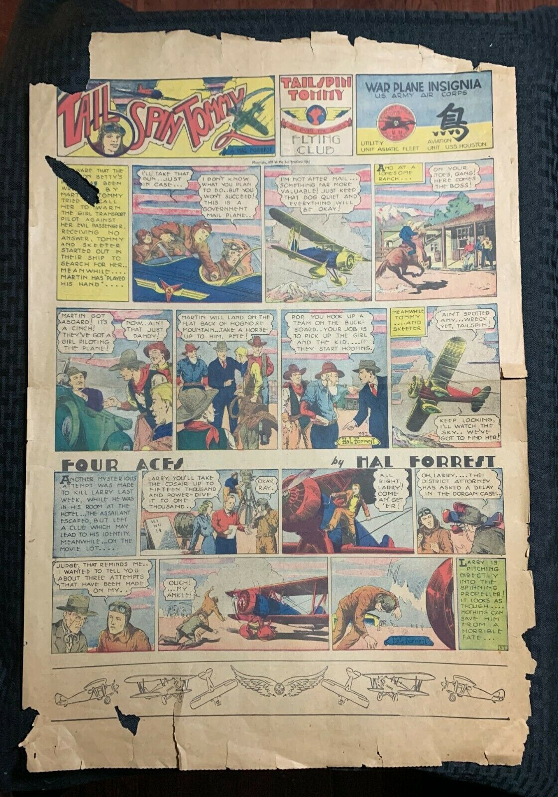 1937 April 11 TAIL SPIN TOMMY 15x22" Full Sunday Comic Page GD 2.0 w ...