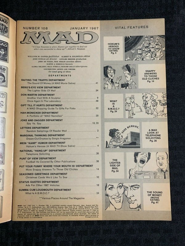 1967 MAD Humor Parody Magazine #108 FN 6.0 Alfred E Neuman / Santa ...