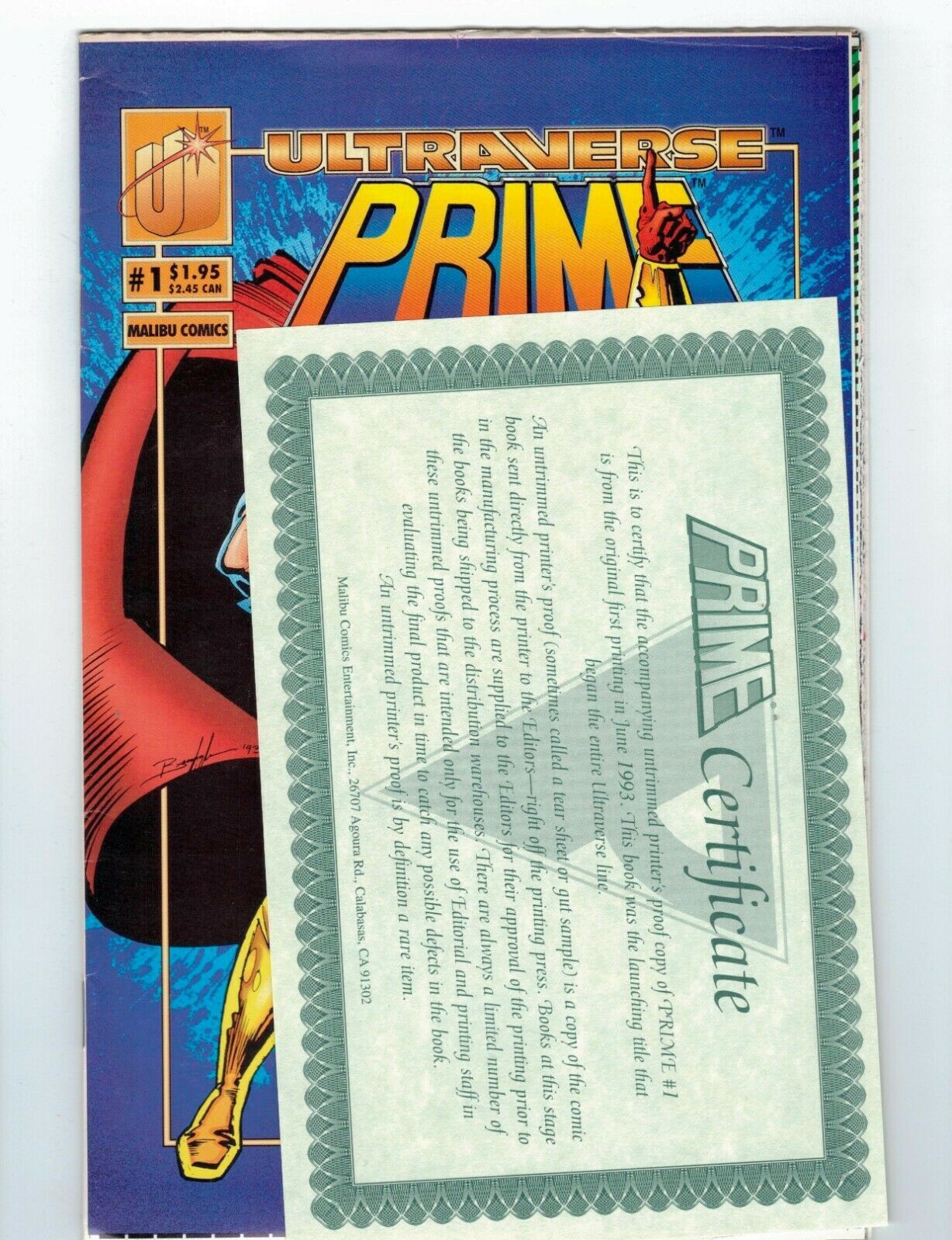 Prime #1 RARE UNTRIMMED PRINTER'S PROOF with COA Malibu Comics ...