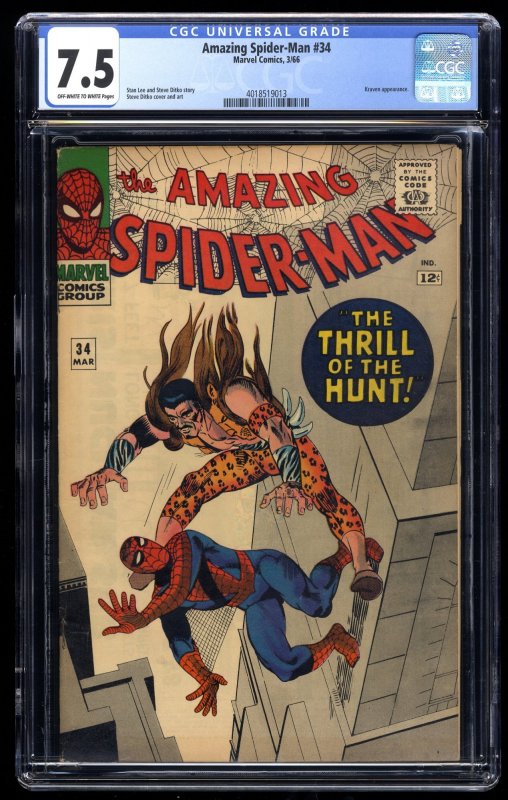 Amazing Spider-Man #34 CGC VF- 7.5 Kraven the Hunter Appearance ...