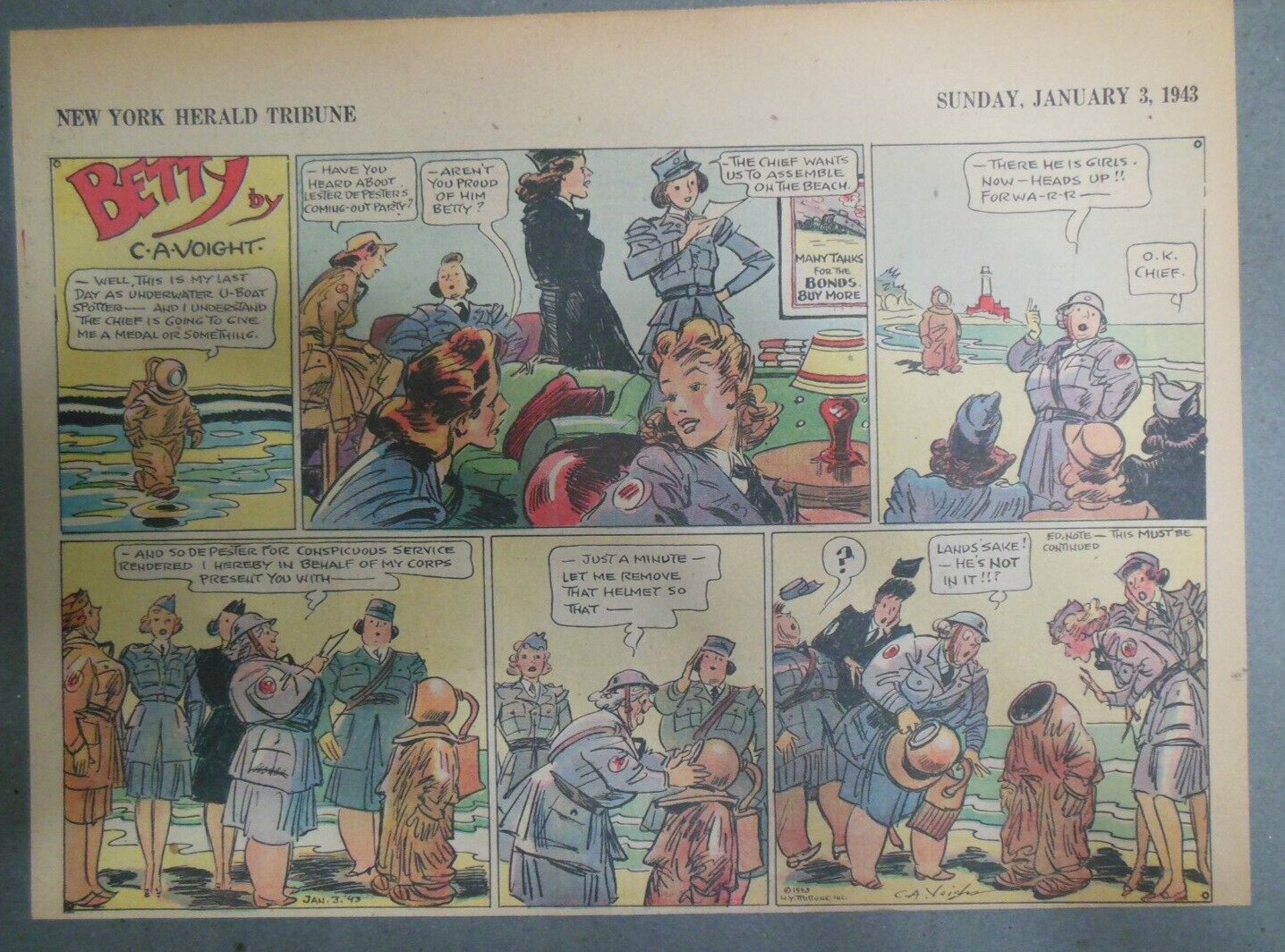 Betty Sunday Page by CA Voight from 1/3/1943 Size: 11 x 15 inches GGA ...