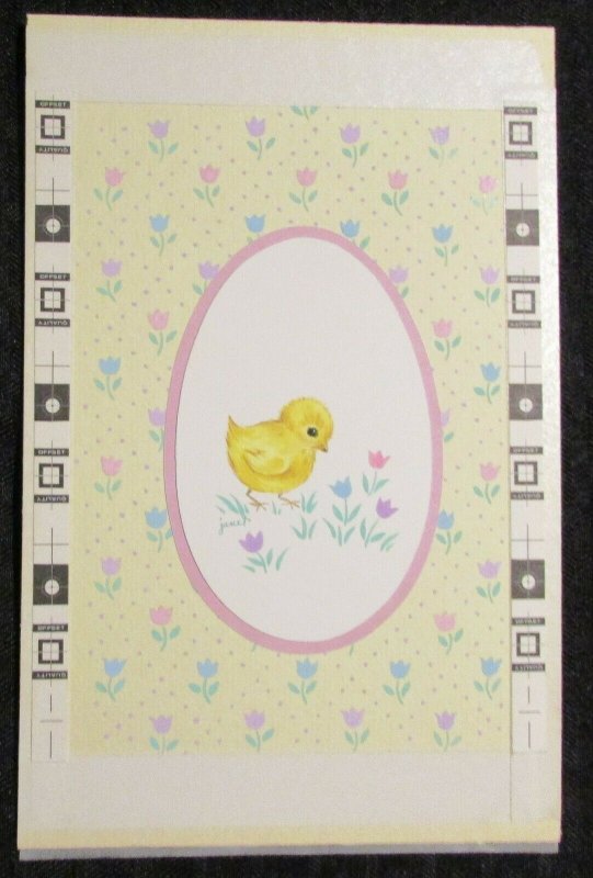 HAPPY EASTER Baby Chick w/ Egg Flower Border 5.75x9" Greeting Card Art ...