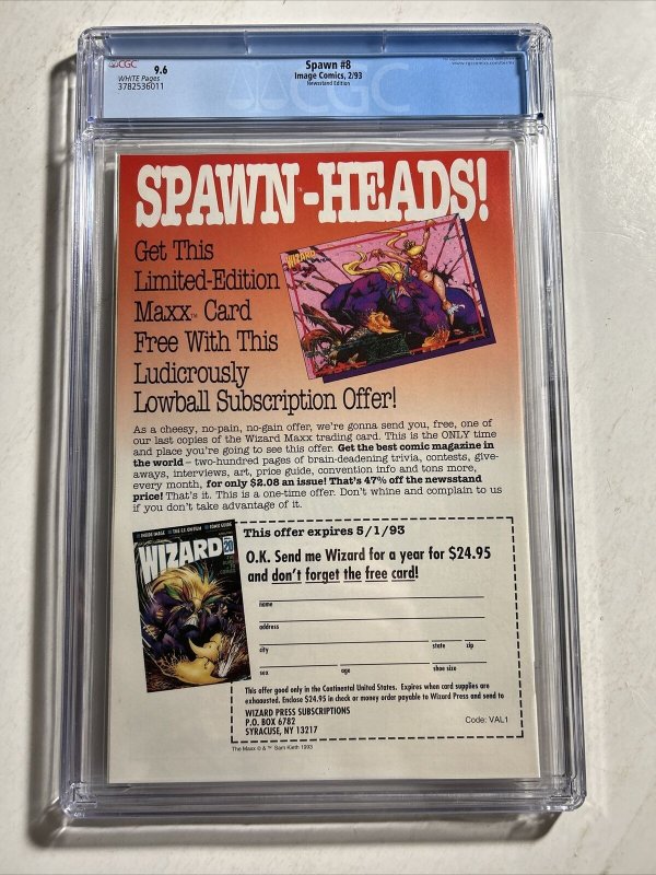 Spawn #8 CGC 9.6 White Pages Newsstand 1993 Todd McFarlane Spider-man ...