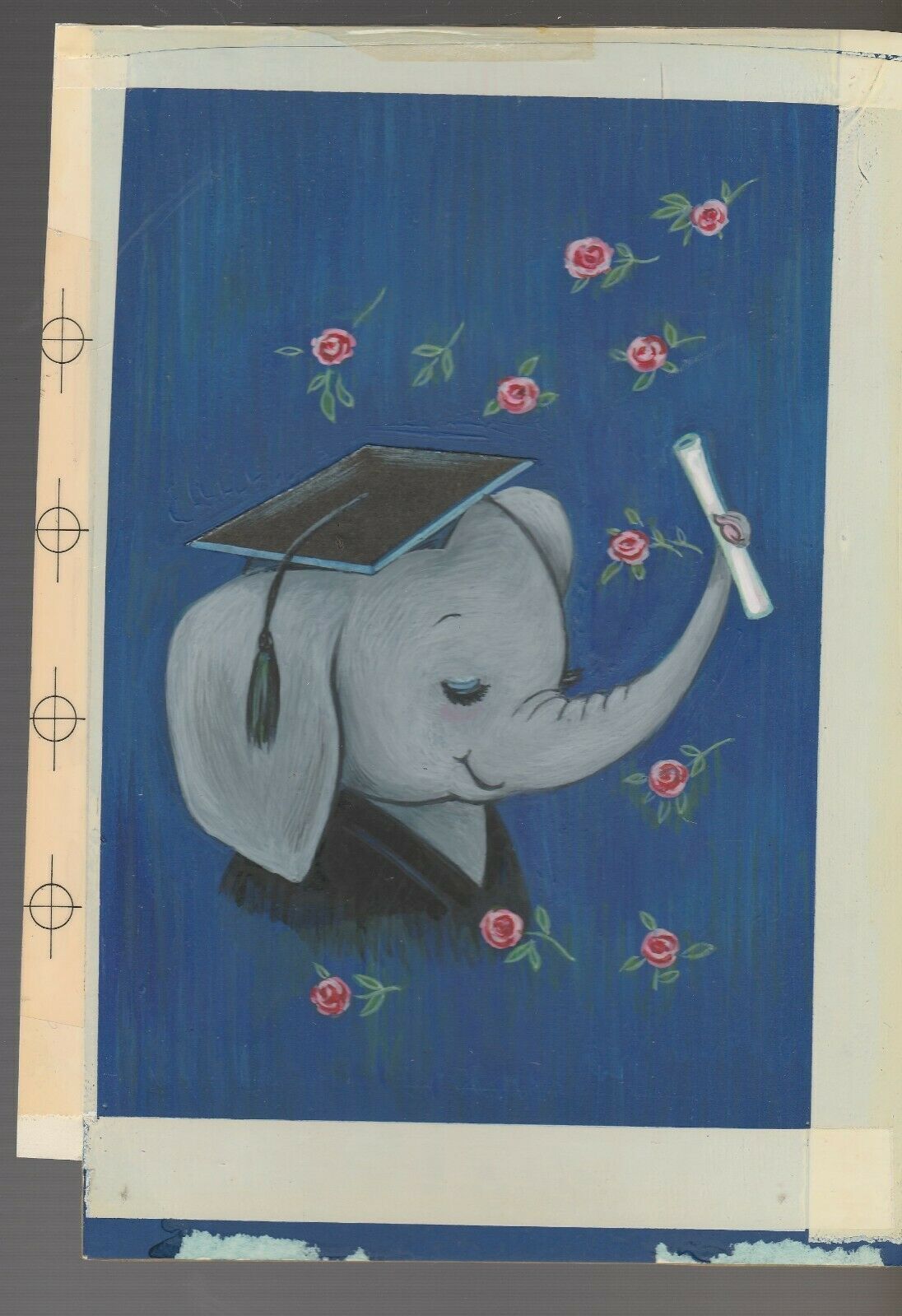 GRADUATION Elephant with Cap Gown Diploma & Roses 6.5x9 Greeting Card ...