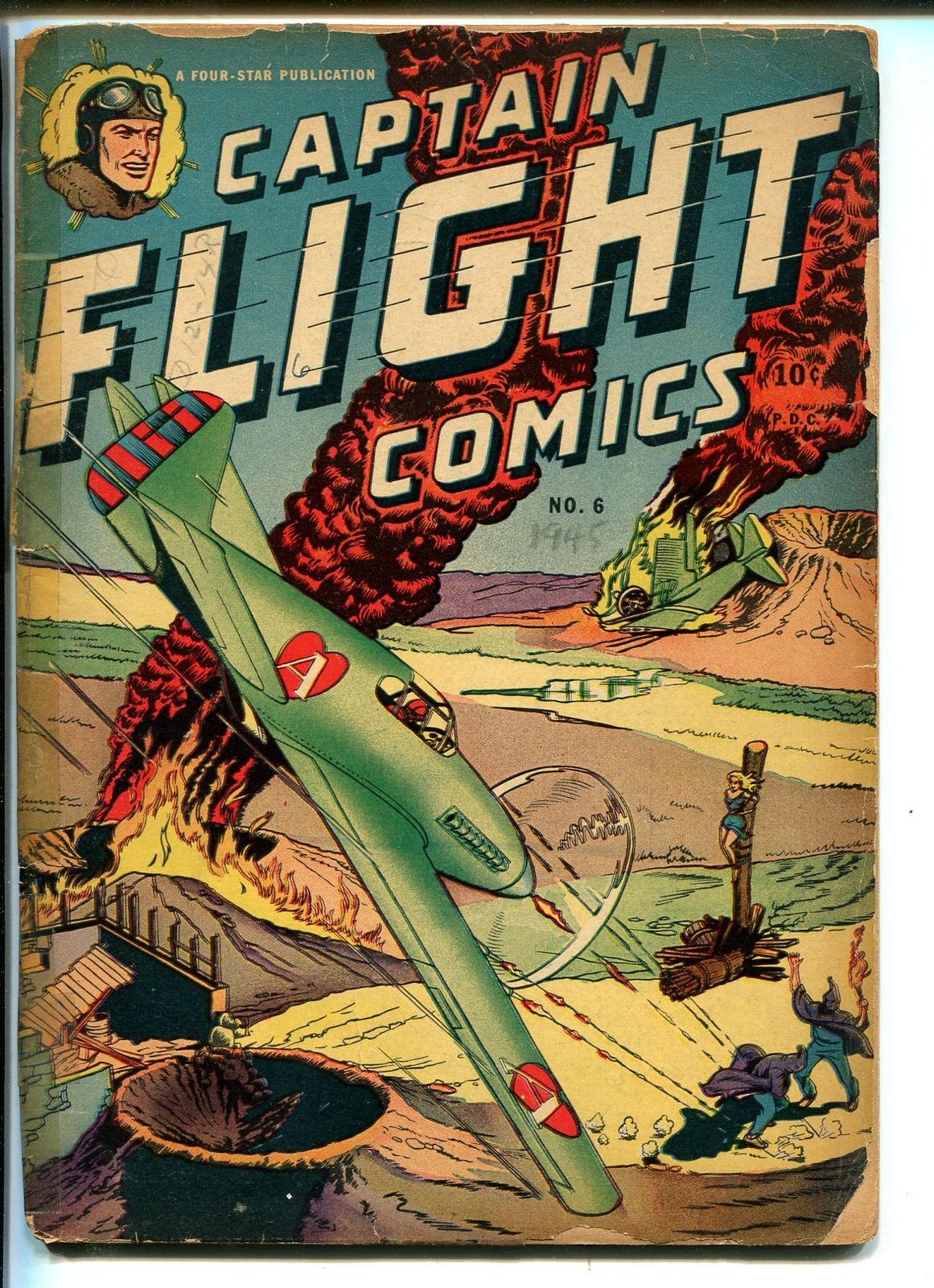 Capt Flight #6 1945-Four Star-Hooded Villains-Bound Babe-Wwii-Black ...
