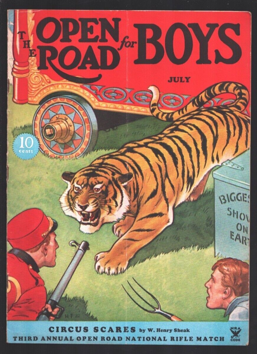 Open Road For Boys 7/1935-Angry tiger pulp style cover art-Adventure ...