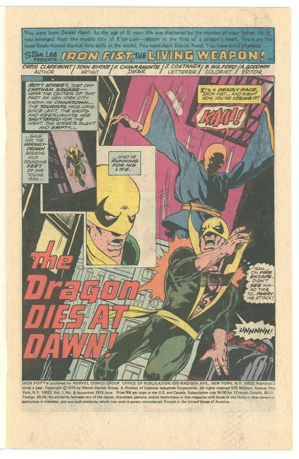 Iron Fist 9 NM 9.2/9.4 Marvel 1976 Bronze Age 1st Chaka Byrne Cockrum ...