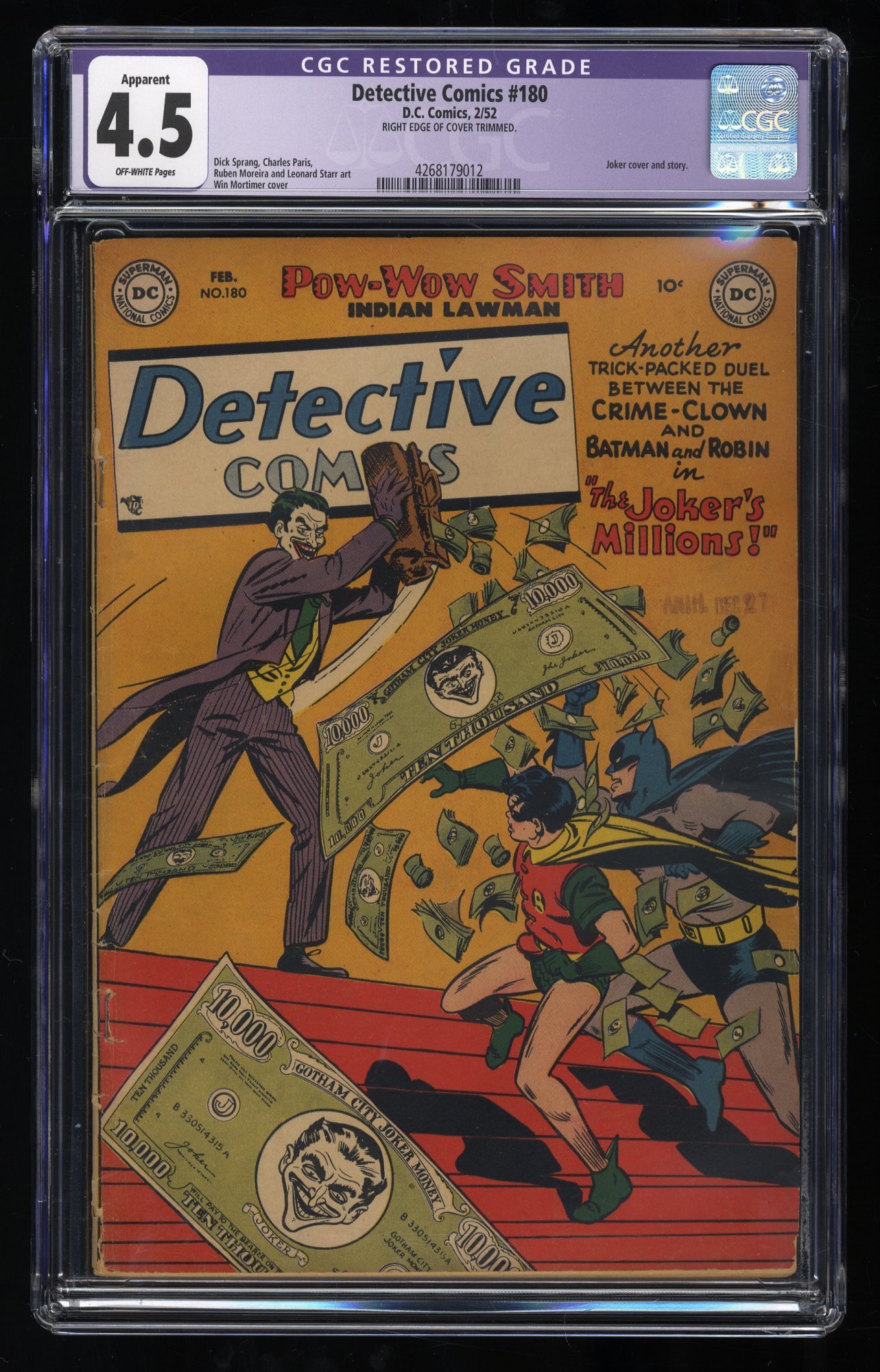 Detective Comics #180 CGC VG+ 4.5 (Restored) Batman! Robin! Joker Cover ...
