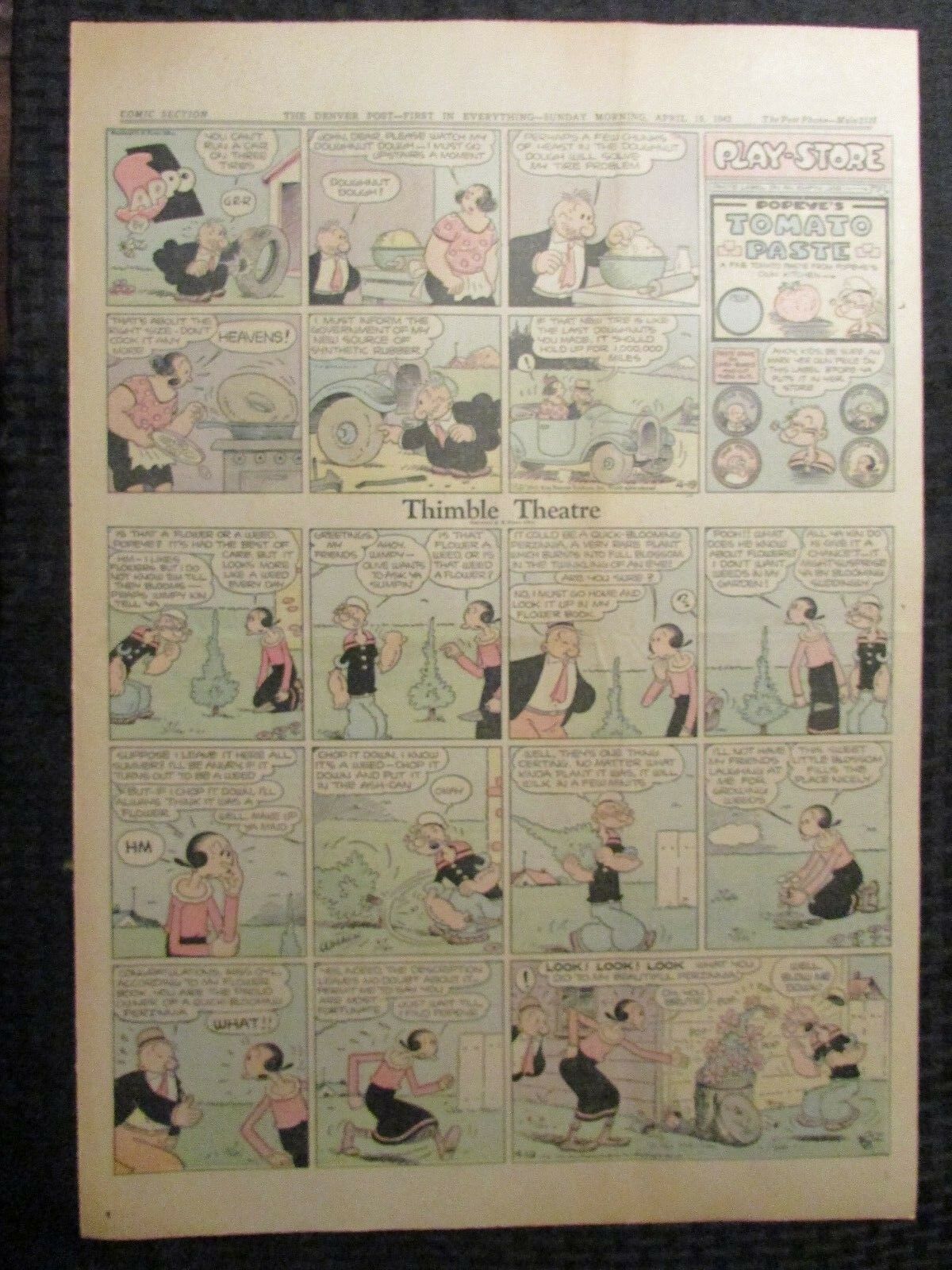 1942 April 19 MICKEY MOUSE 14x20 Sunday Comic Page VG+ 4.5 Popeye ...