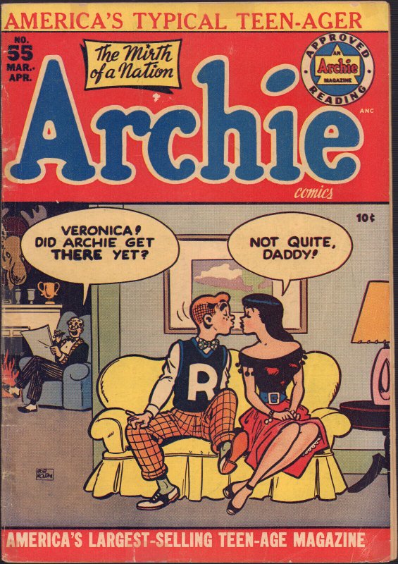 Archie #55 - Archie & Veronica Innuendo Kiss (Grade 3.0) 1952 | Comic ...
