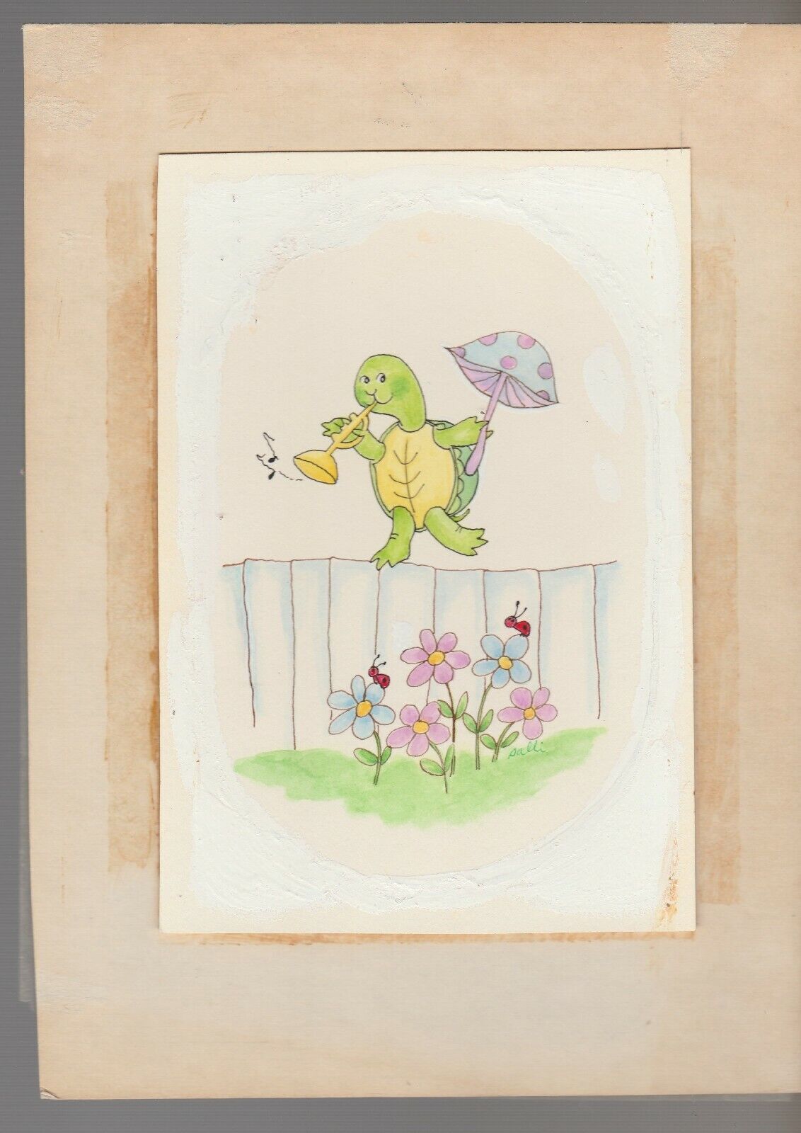 THE TUNE ISN'T NEW Cartoon Turtle Playing Trumpet 7x9.5 Greeting Card ...
