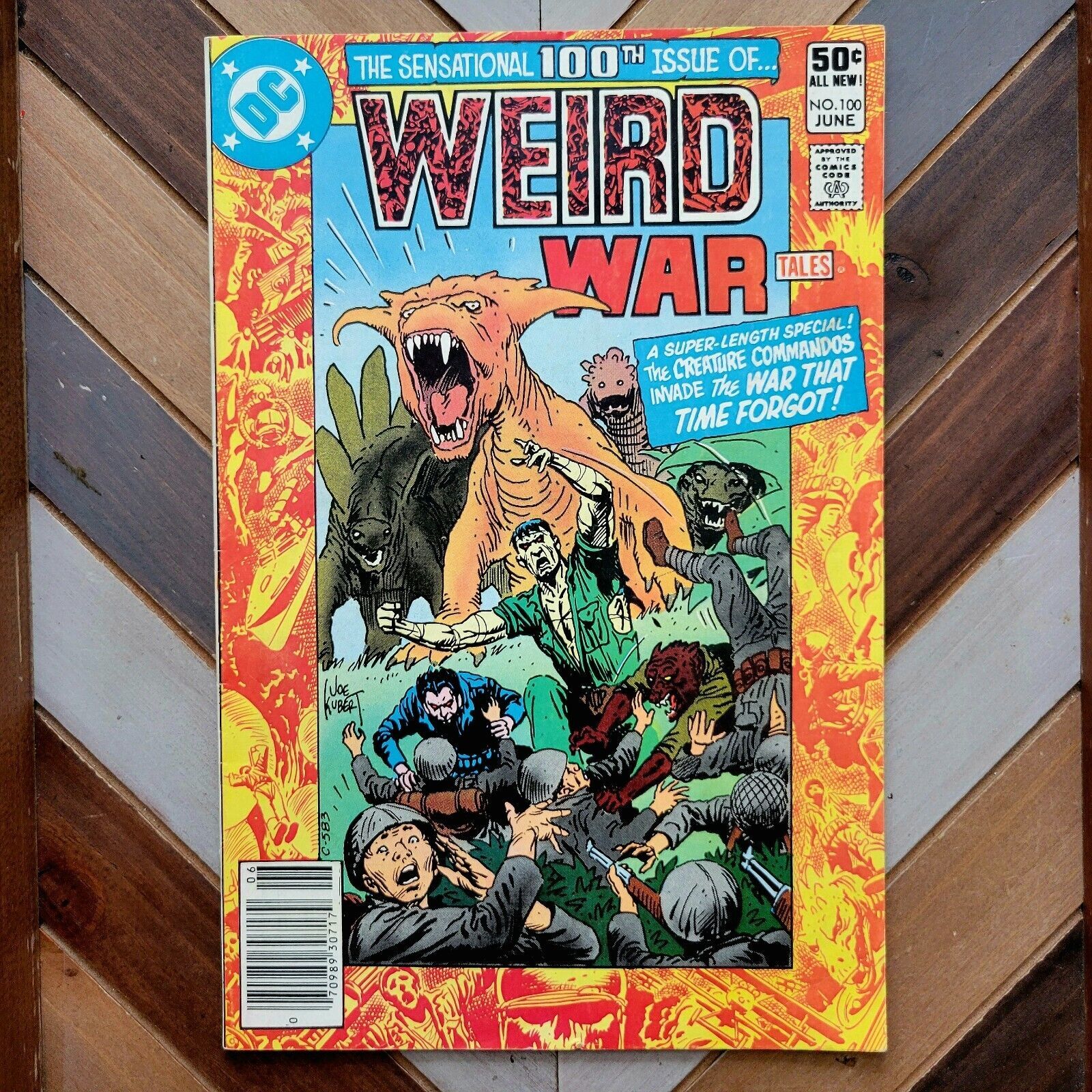 WEIRD WAR TALES #100 FN- DC 1981 WWII Kubert Cover DINOSAURS + HORROR ...