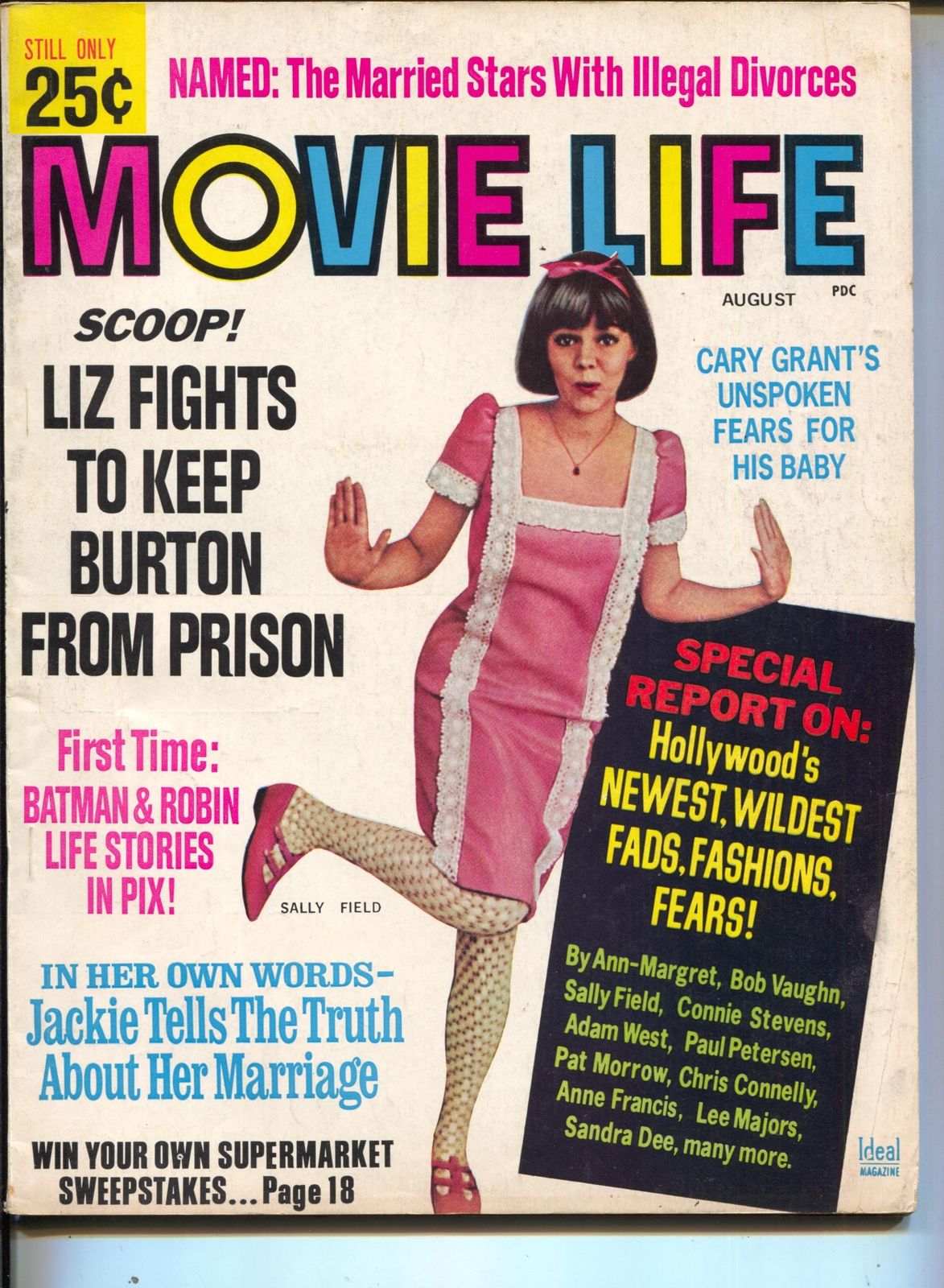 Movie Life-Sally Field-Cary Grant-Liz Taylor-Aug-1966 | Comic ...