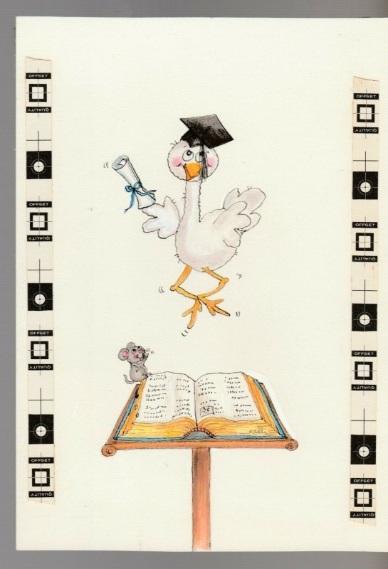 GRADUATION Cartoon Chicken w/ Cap Diploma & Mouse 5.5x8 Greeting Card ...
