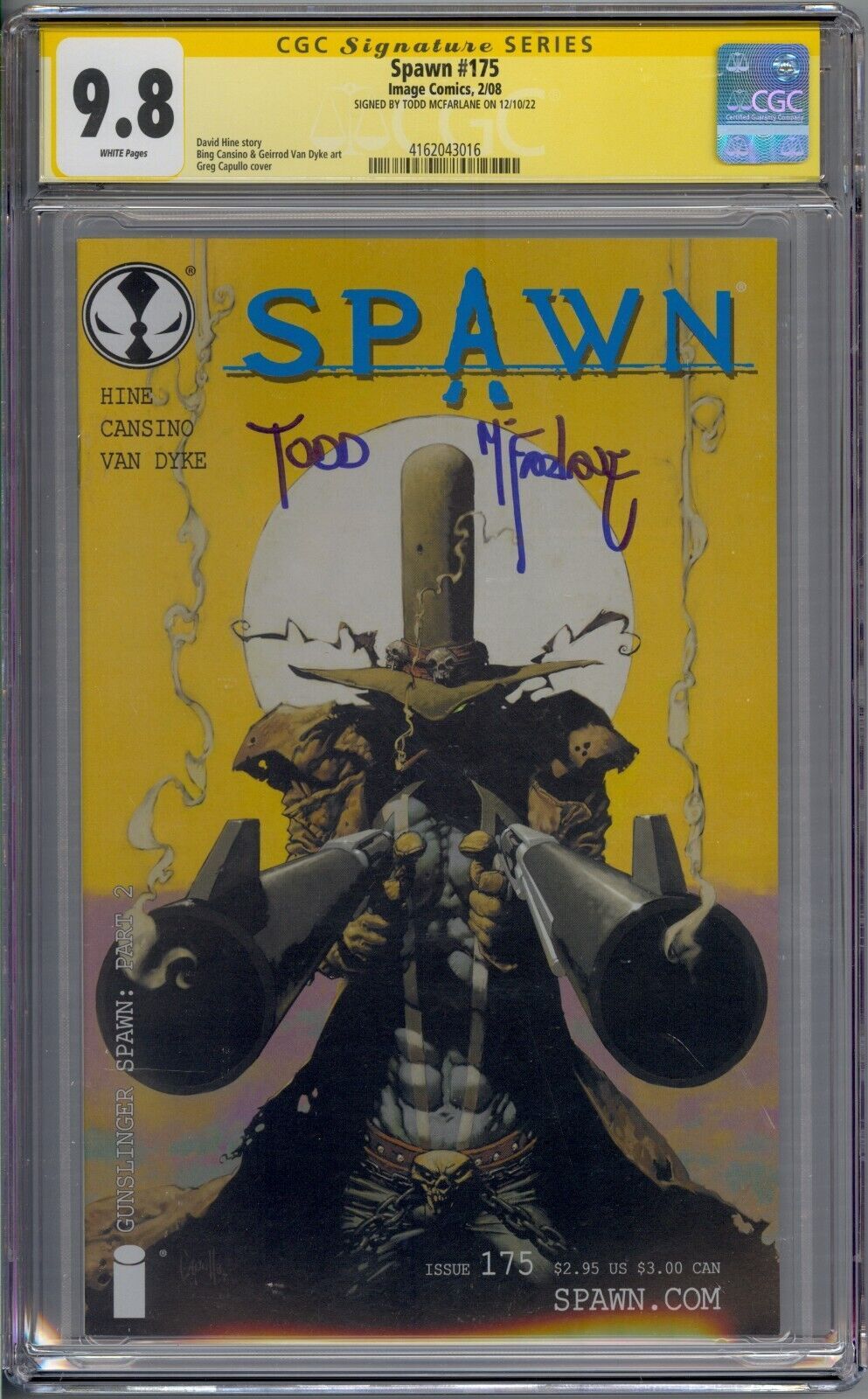 Spawn #175 CGC 9.8 SS Signed Full Todd Mcfarlane Gunslinger Spawn ...