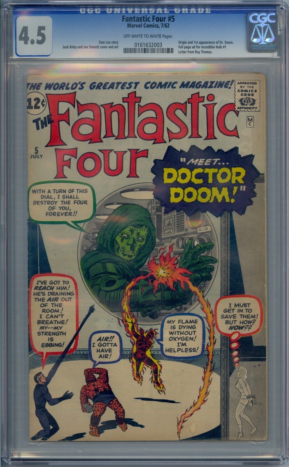 Fantastic Four #5 CGC 4.5 Origin 1st Doctor Doom Jack Kirby | Comic Books - Modern Age, Marvel ...