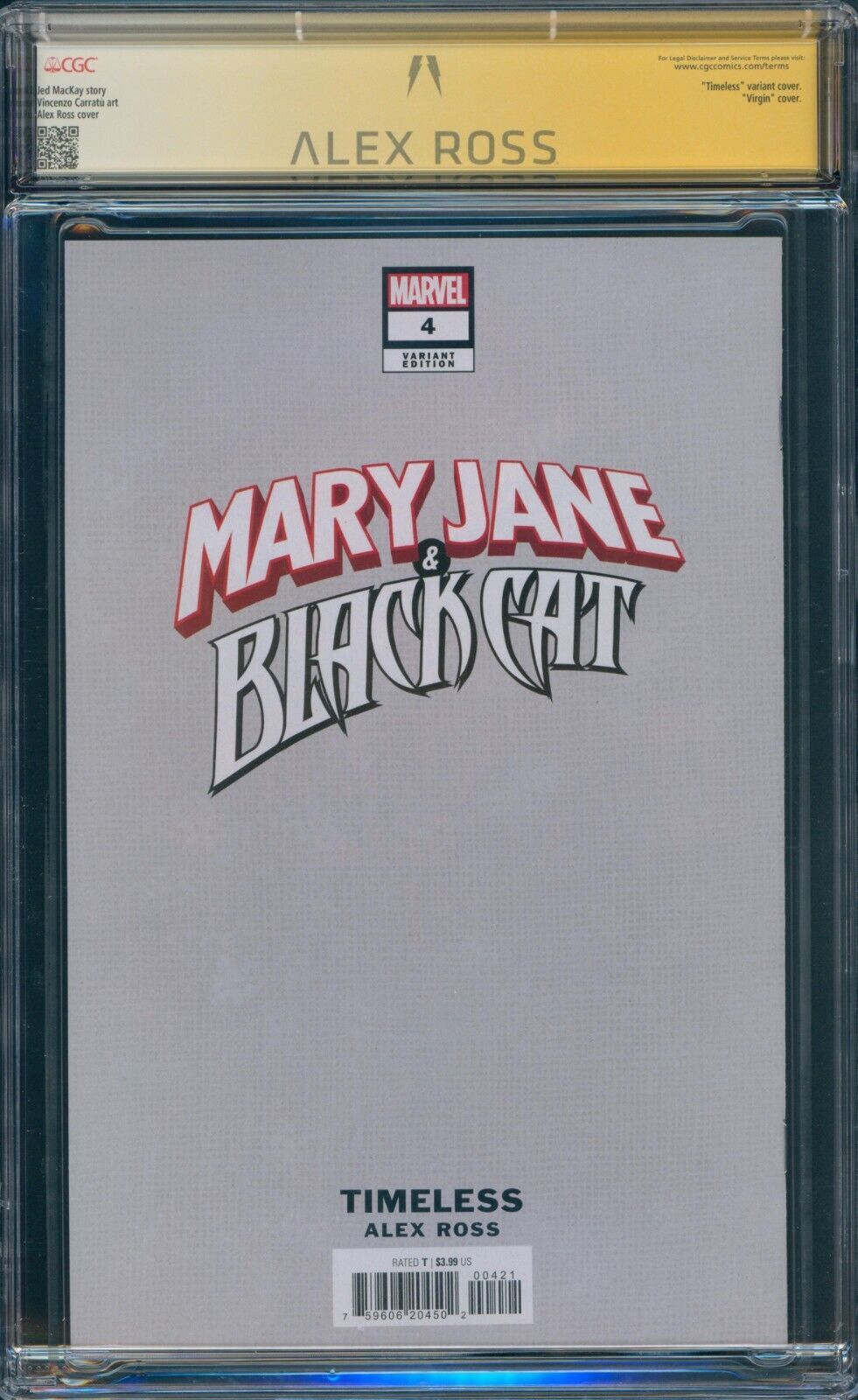 Mary Jane & Black Cat #4 CGC 9.8 SS Alex Ross SIgned Timeless Virgin ...