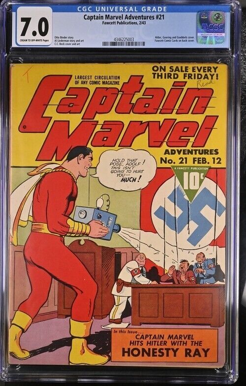 Captain Marvel Adventures 21 CGC 7.0 Fawcett World WAR II Hitler Cover ...