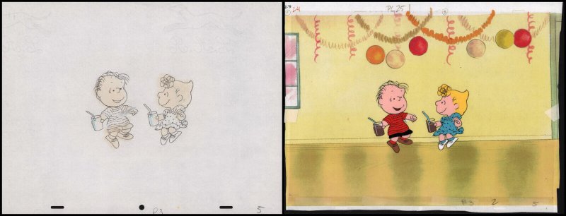 Peanuts Sally and Linus Animation Pencil & Painted Art Cel with Copy ...