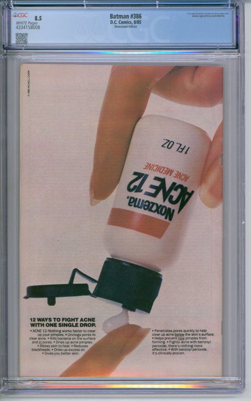 Batman #386 CGC 8.5 1985 Newsstand Edition Origin/1st Appearance Of ...