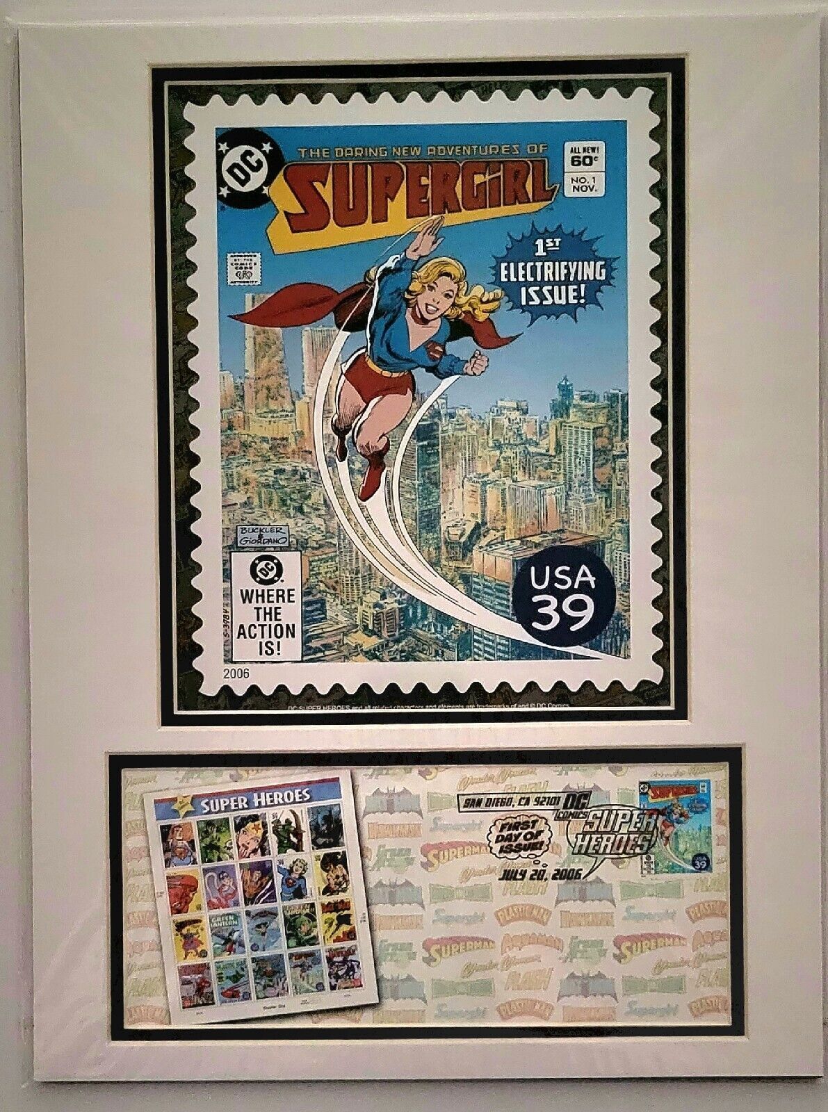 12×16 SUPERGIRL DC 2006 Comic Con Stamp Art USPS/SDCC 1st DAY Art ...