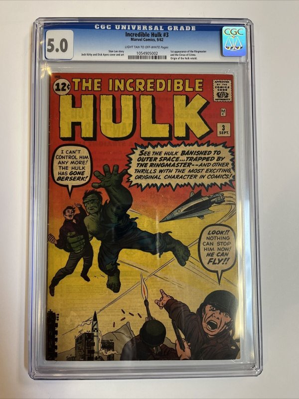 Incredible Hulk (1962) # 3 (CGC 5.0) 1st App Ringmaster Circus Crime ...