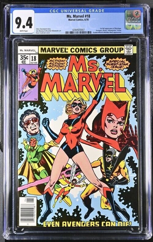 MS. Marvel #18 CGC 9.4 1st Mystique Avengers Dave Cockrum White Pages ...