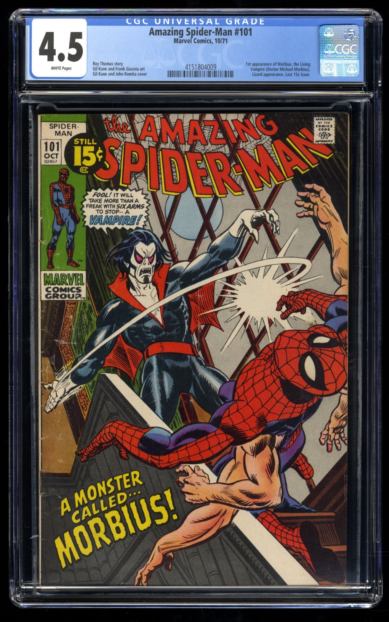 Amazing Spider-Man #101 CGC VG+ 4.5 White Pages 1st Appearance Morbius ...
