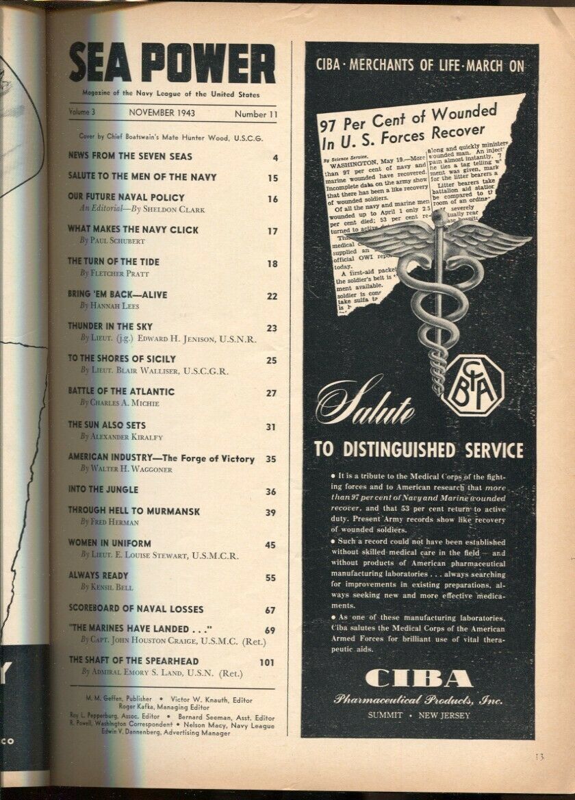 Sea Power 11/1944-Hunter Wood aircraft carrier cover-Navy At War ...