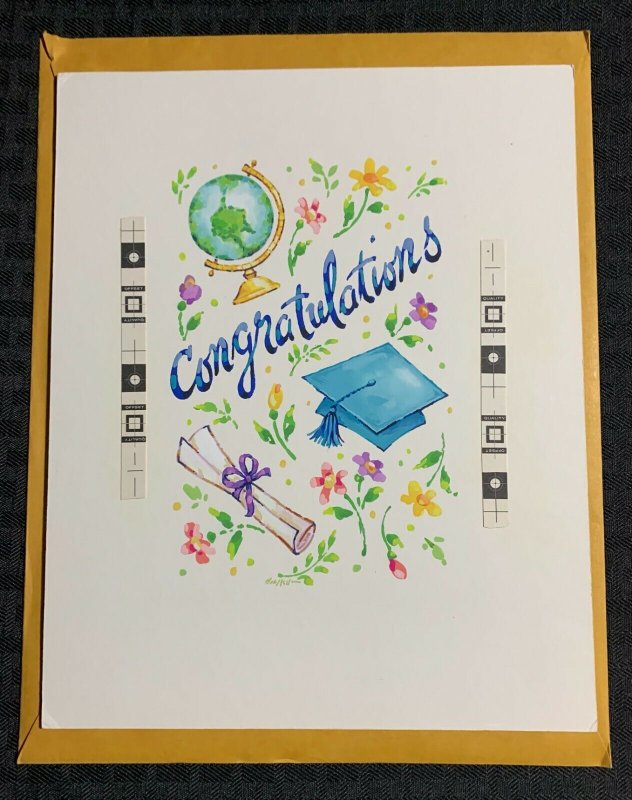 GRADUATION Congratulations Globe Cap Diploma 8.25x10" Greeting Card Art ...