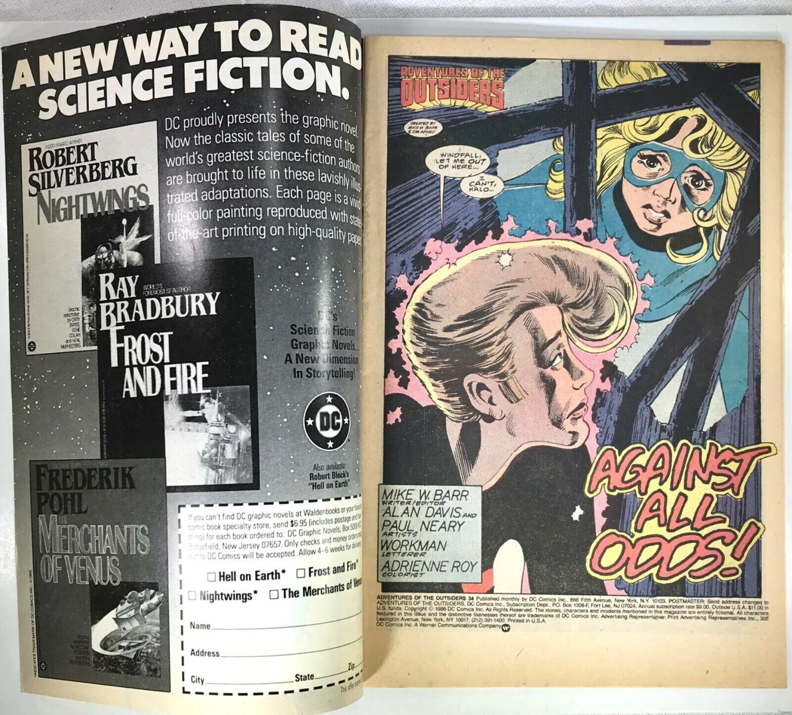 ADVENTURES OF THE OUTSIDERS Comic Issue 34 — Looker — 1986 DC Universe ...